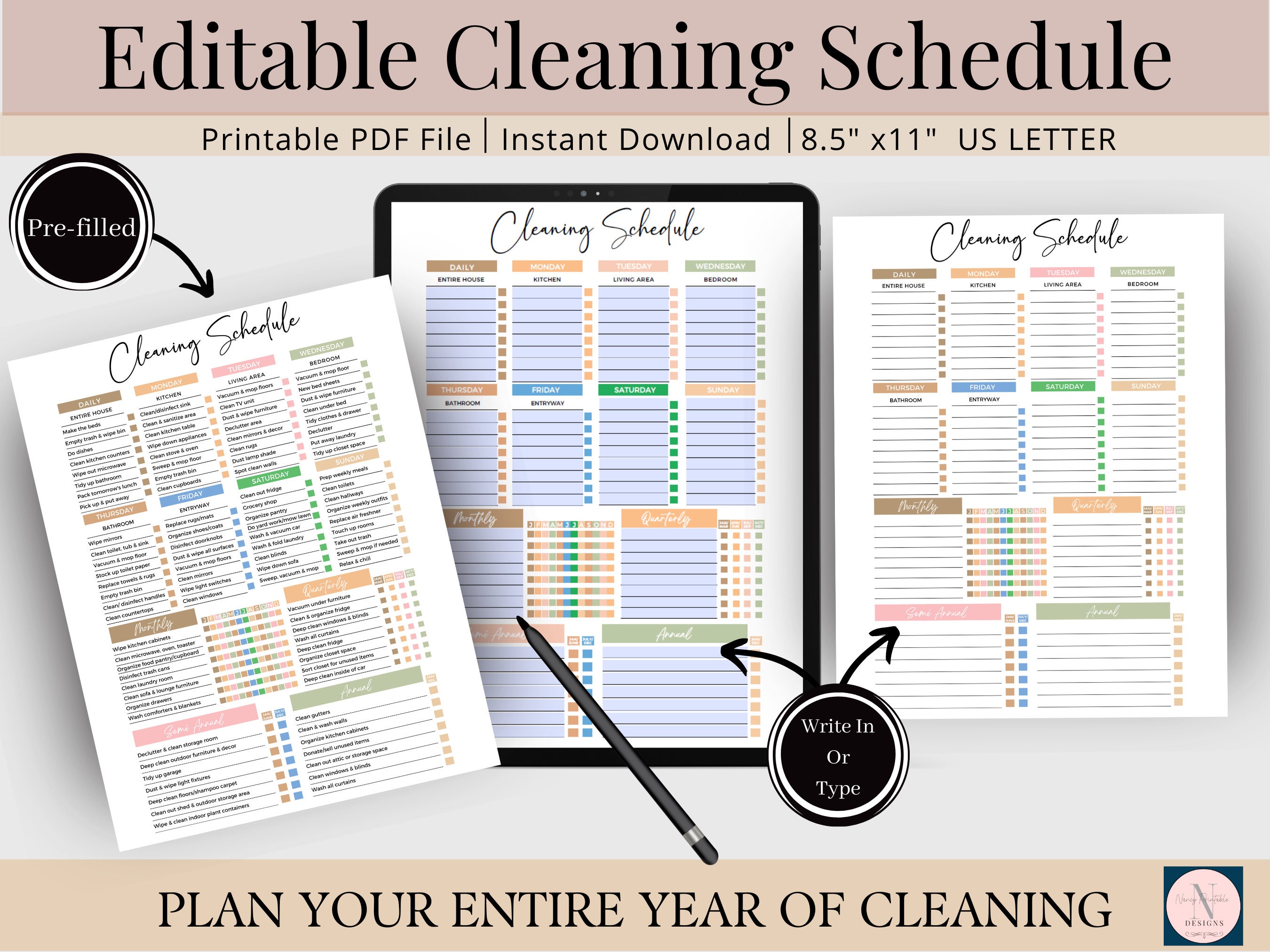 Editable Cleaning Checklist, Printable Cleaning List, Cleaning Schedule ...