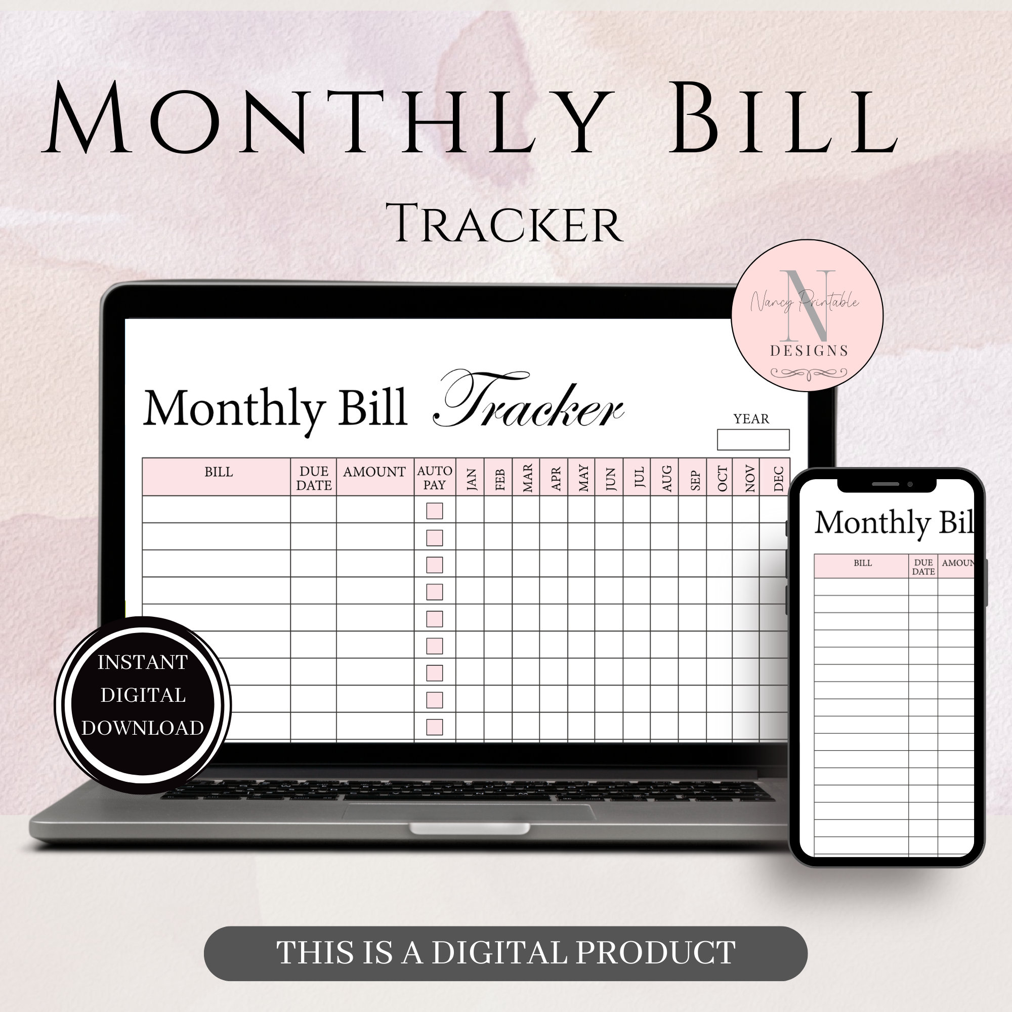 Monthly Bill Tracker, Monthly Bill Planner, Monthly Expenses, Digital ...
