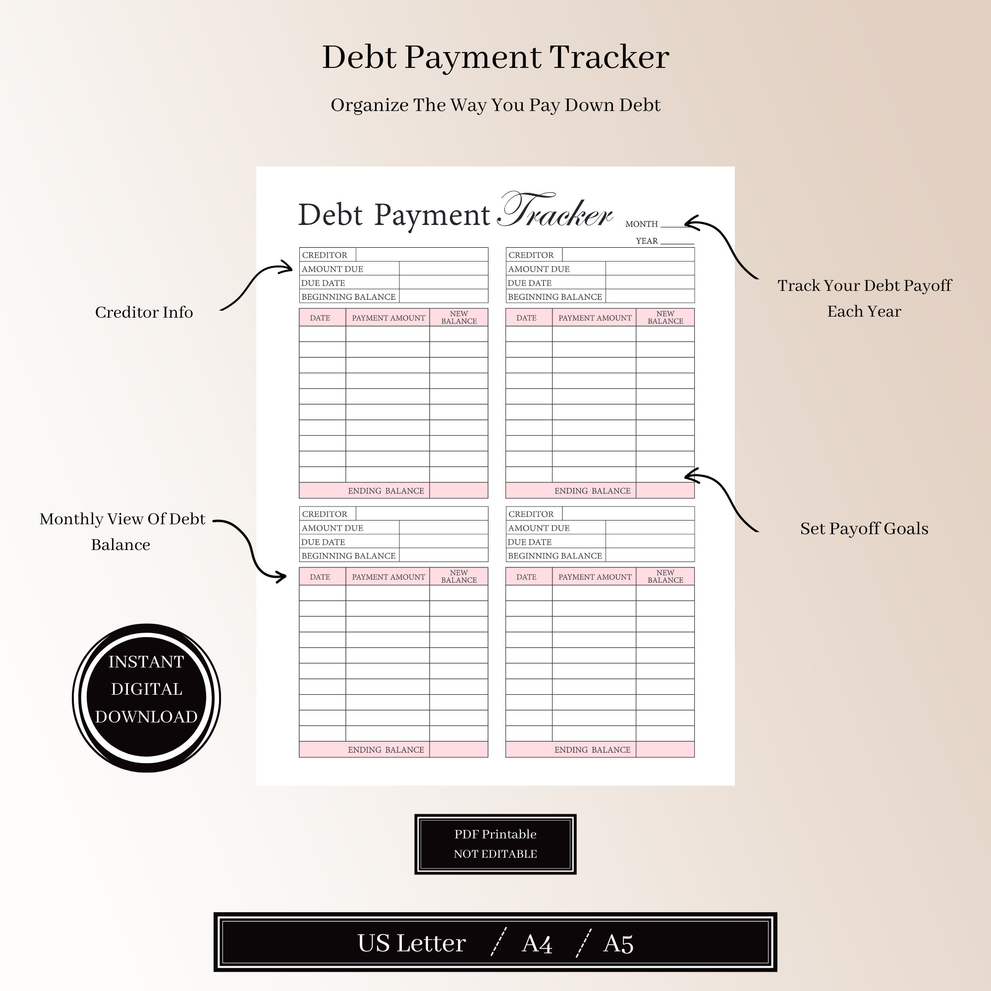 Debt Payment Tracker, Debt Payoff Chart, Digital Debt Tracker, Debt ...