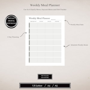 Printable Weekly Meal Planner Menu Board, Digital Kitchen Grocery Meal ...