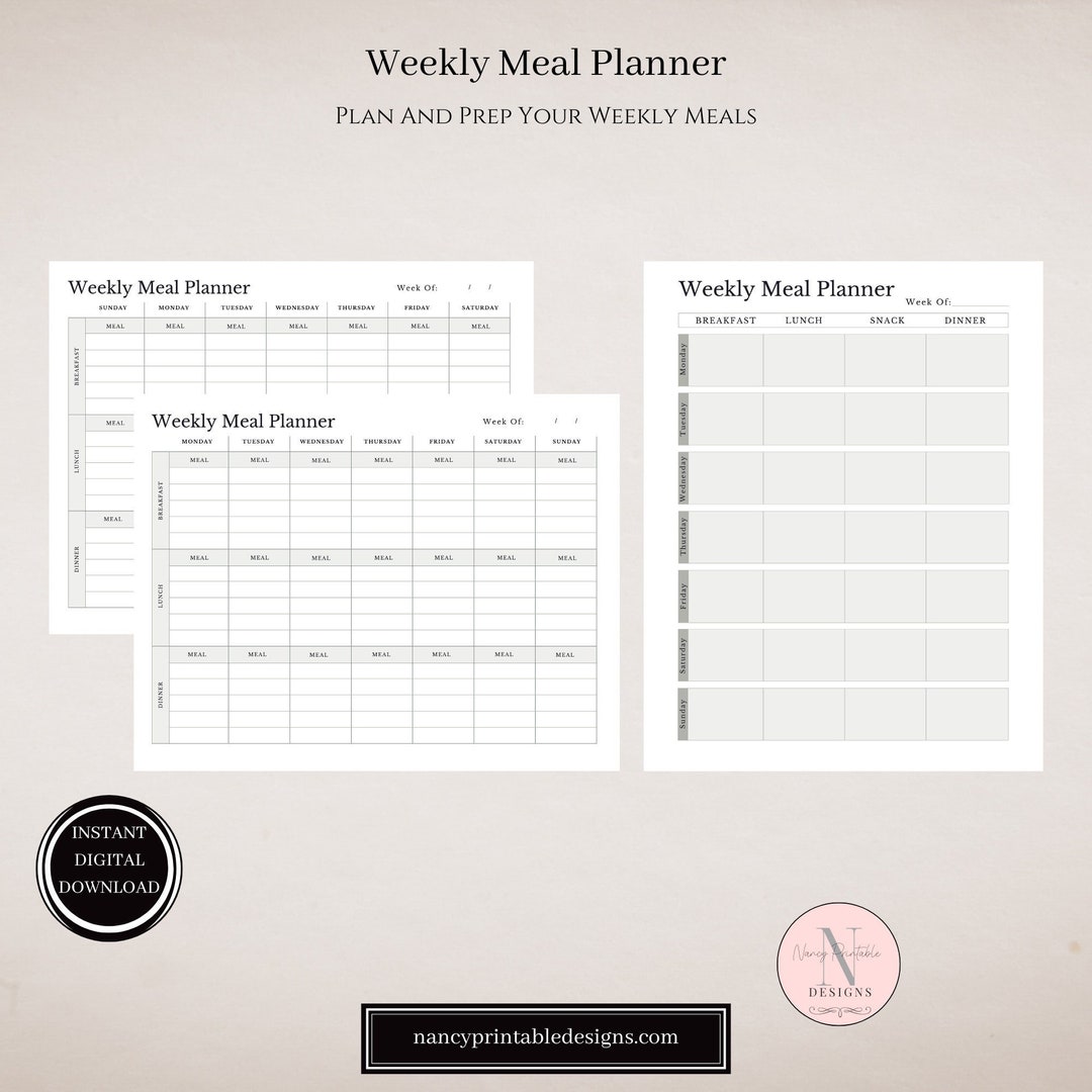 Printable Weekly Meal Planner Menu Board, Digital Kitchen Grocery Meal ...