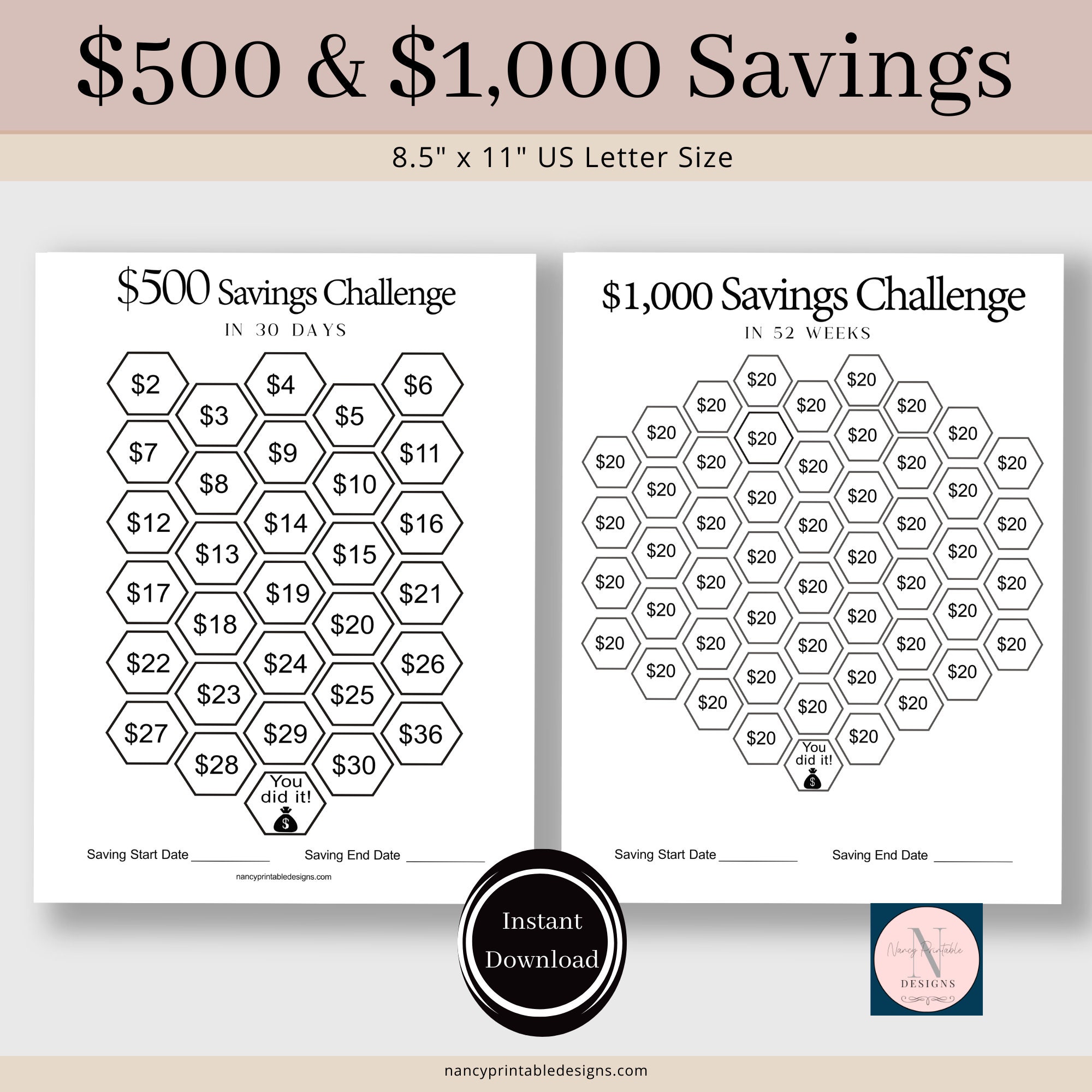 Saving Challenge Printable, Money Saving Binder, 52 Week Challenge ...
