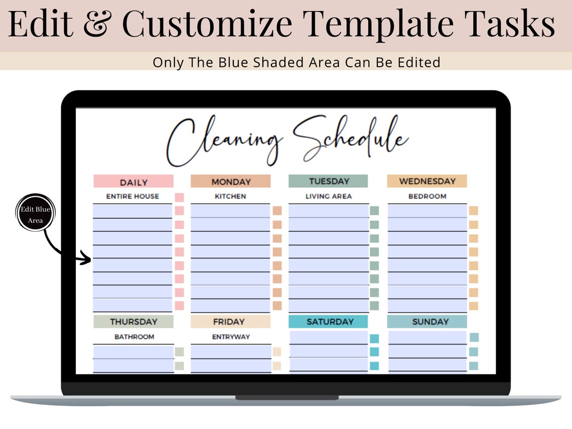 Editable Cleaning Checklist, Printable Cleaning List, Cleaning Schedule ...
