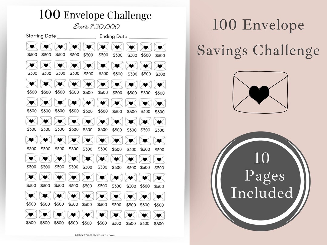 100 Envelope Savings Challenge With Shade, Savings Tracker, PDF Savings ...