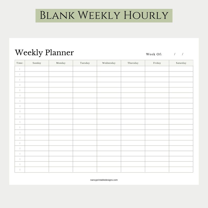 Printable Weekly Planner Pdf Weekly Schedule Hourly Planner - Etsy