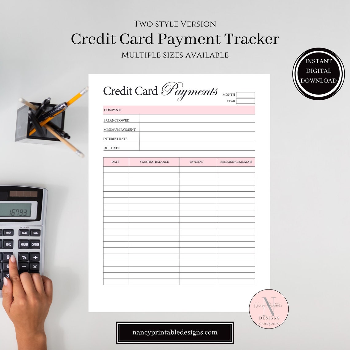 Credit Card Payment Tracker, Printable Payment Payoff Expense Planner ...