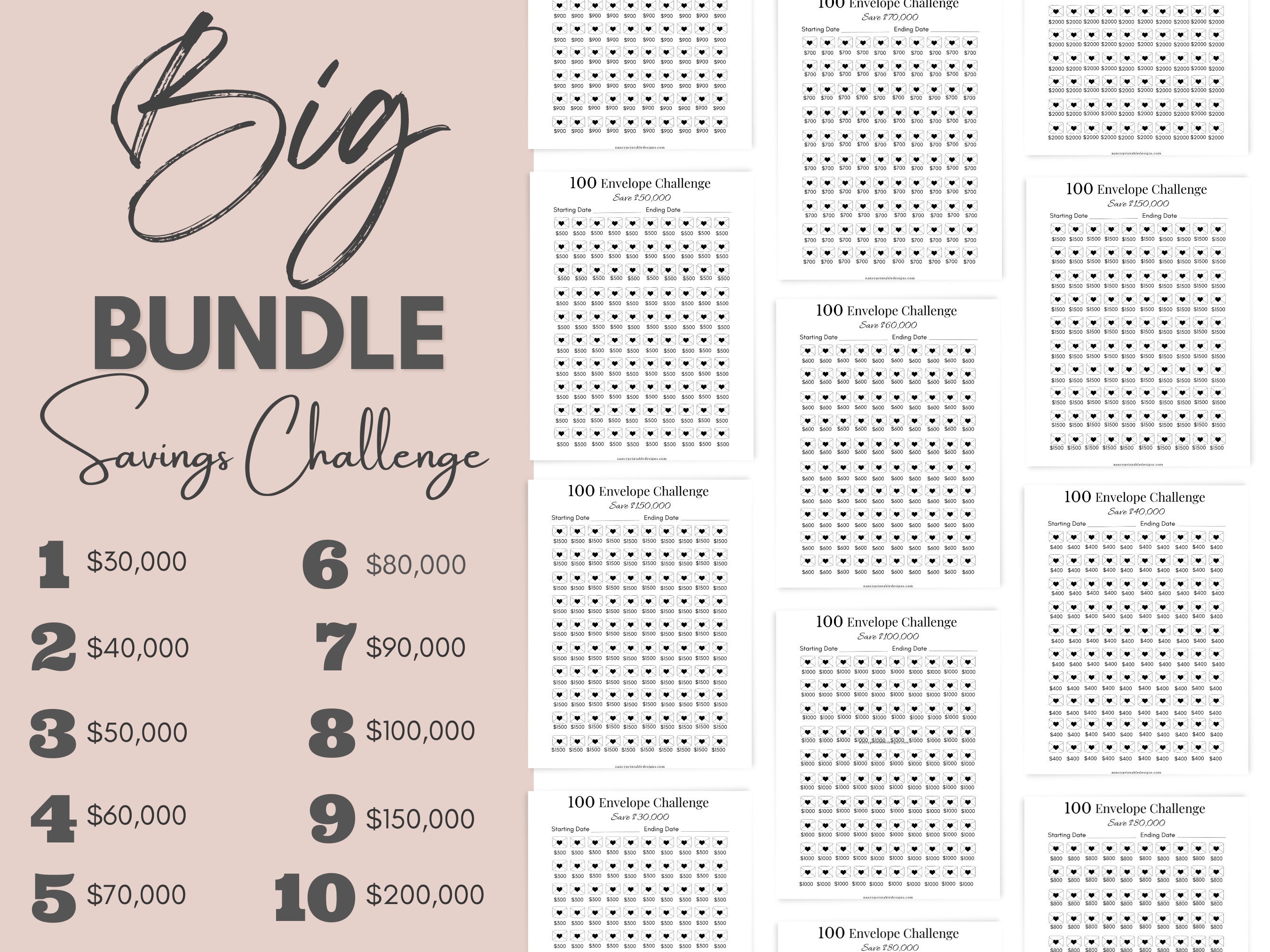 100 Envelope Savings Challenge With Shade, Savings Tracker, PDF Savings ...