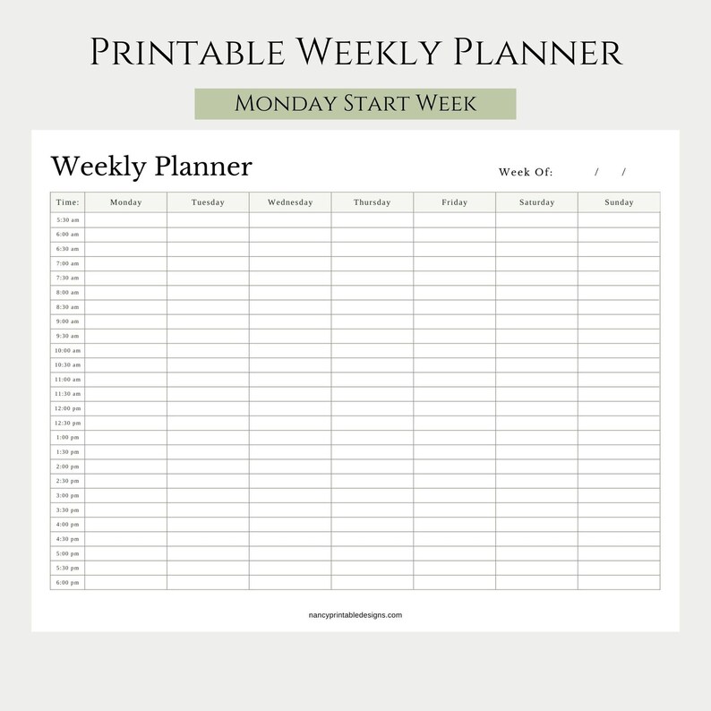 Printable Weekly Planner Pdf Weekly Schedule Hourly Planner - Etsy