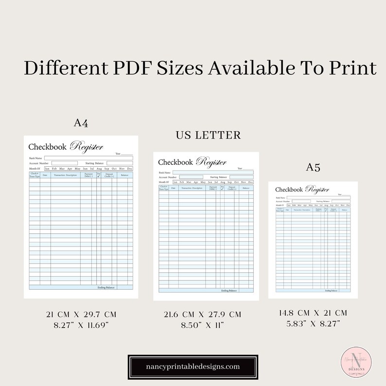 Printable Checkbook Register Template, Finance Log, Expense Tracker ...