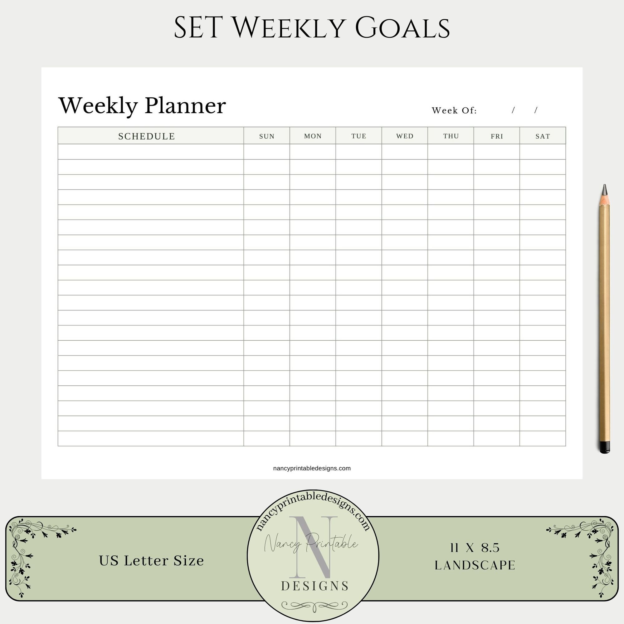 Weekly Planner Digital Weekly Schedule Week at a Glance - Etsy
