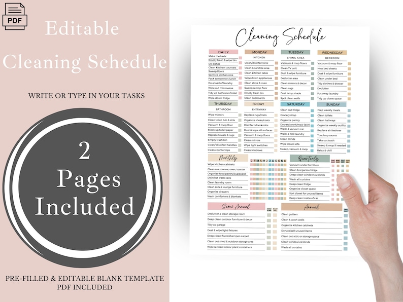 Editable Cleaning Checklist, Printable Cleaning List, Cleaning Schedule ...