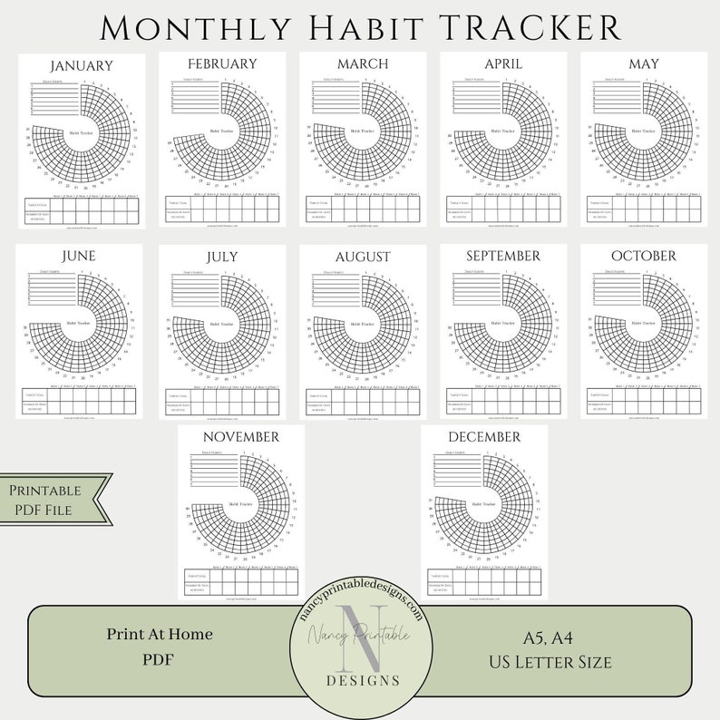 Monthly Habit Tracker Printable, Challenge Tracker, Monthly Goal ...