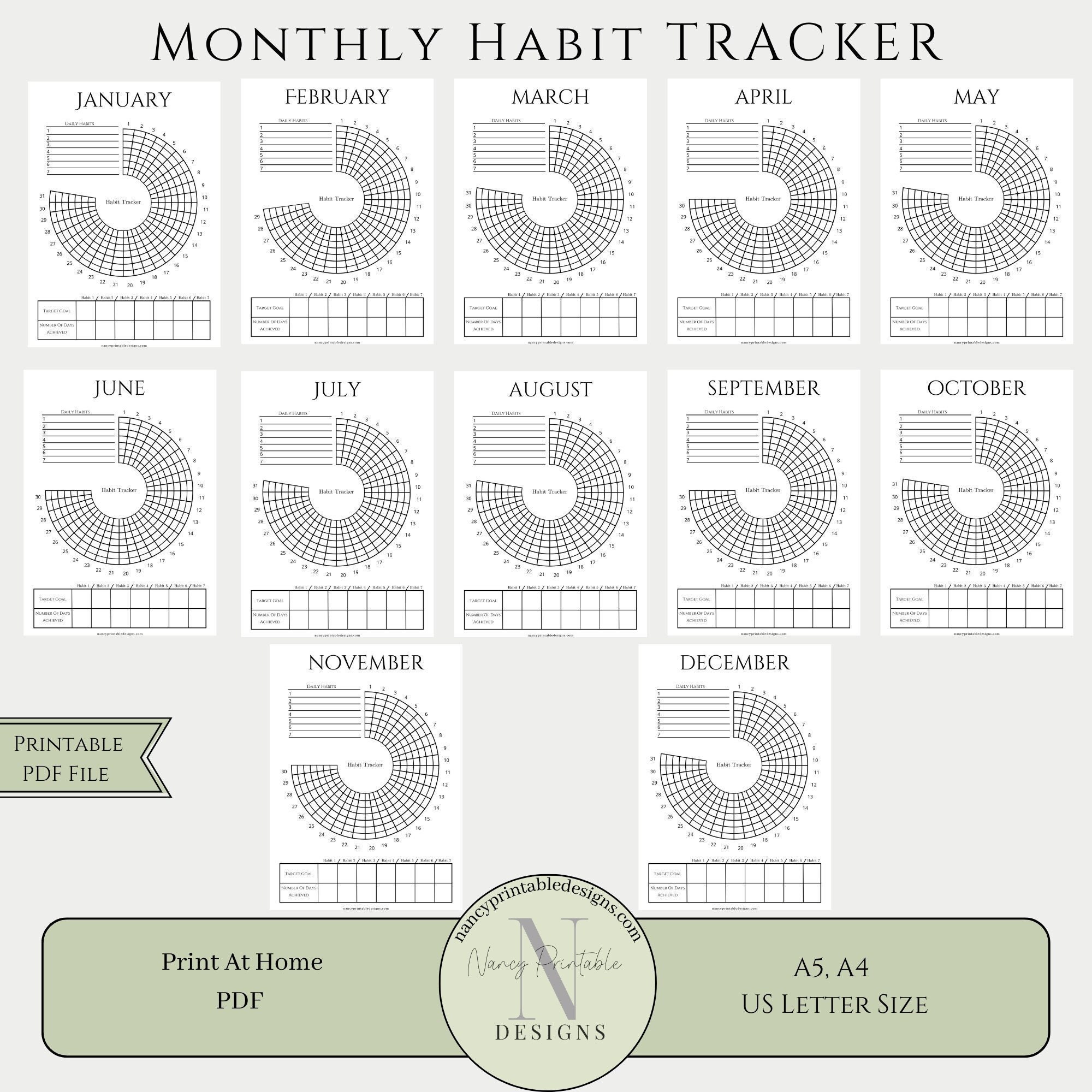 Monthly Habit Tracker Printable, Challenge Tracker, Monthly Goal ...