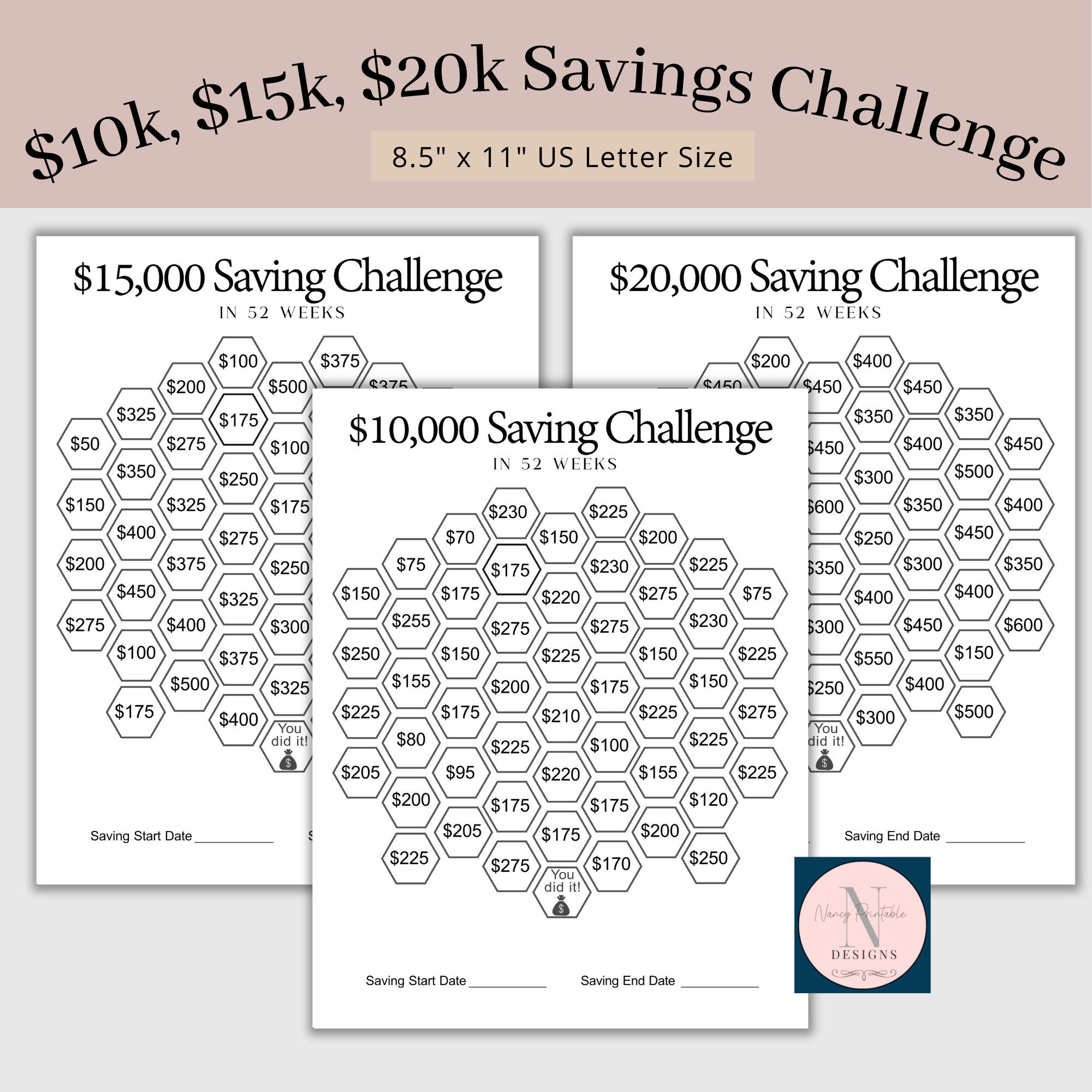 Saving Challenge Printable, Money Saving Binder, 52 Week Challenge ...