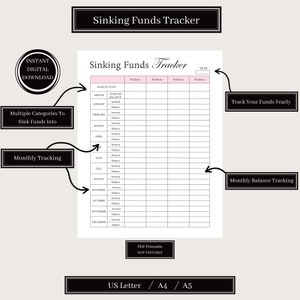 Sinking Funds Tracker, Printable Financial Savings Tracker, Budget ...