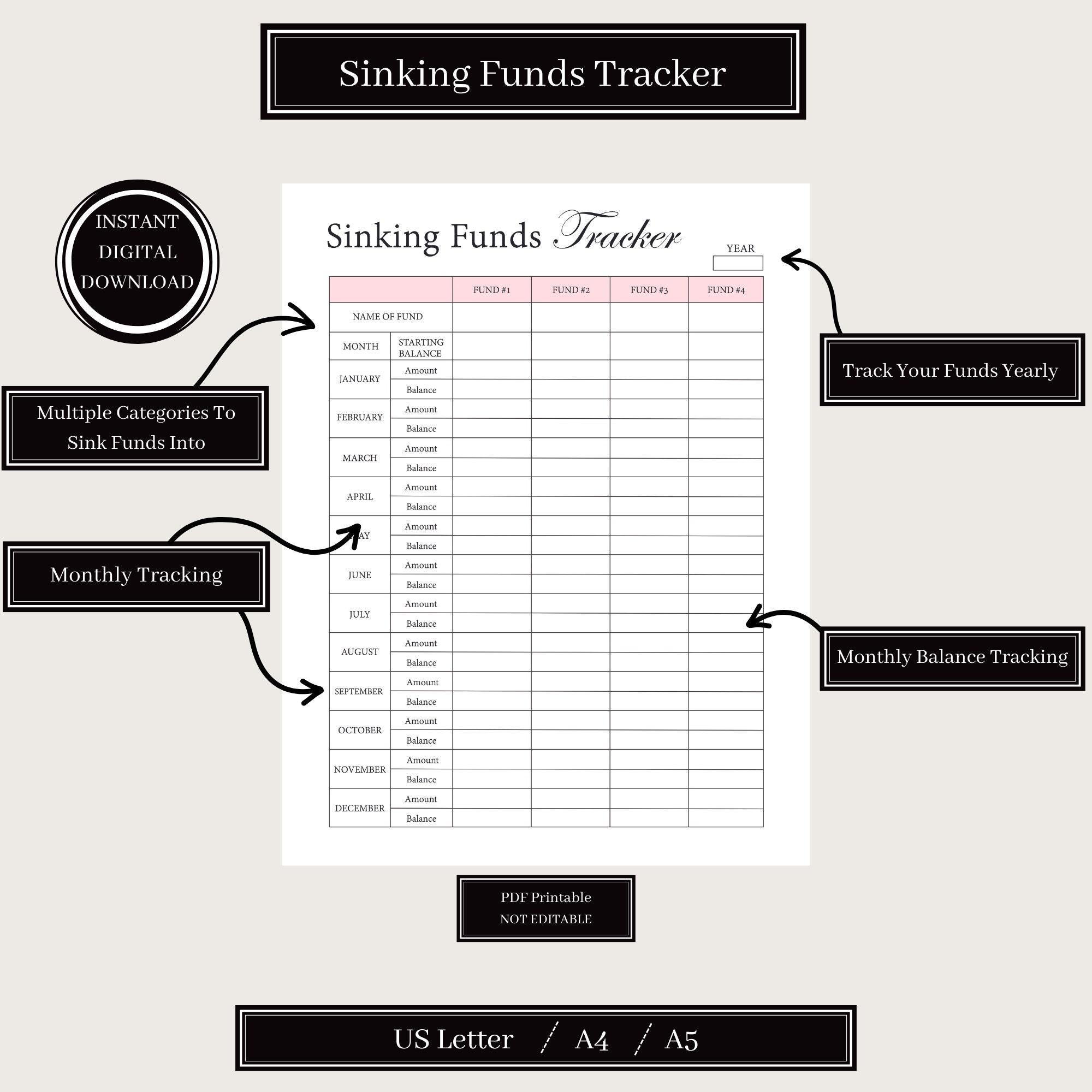Sinking Funds Tracker, Printable Financial Savings Tracker, Budget ...