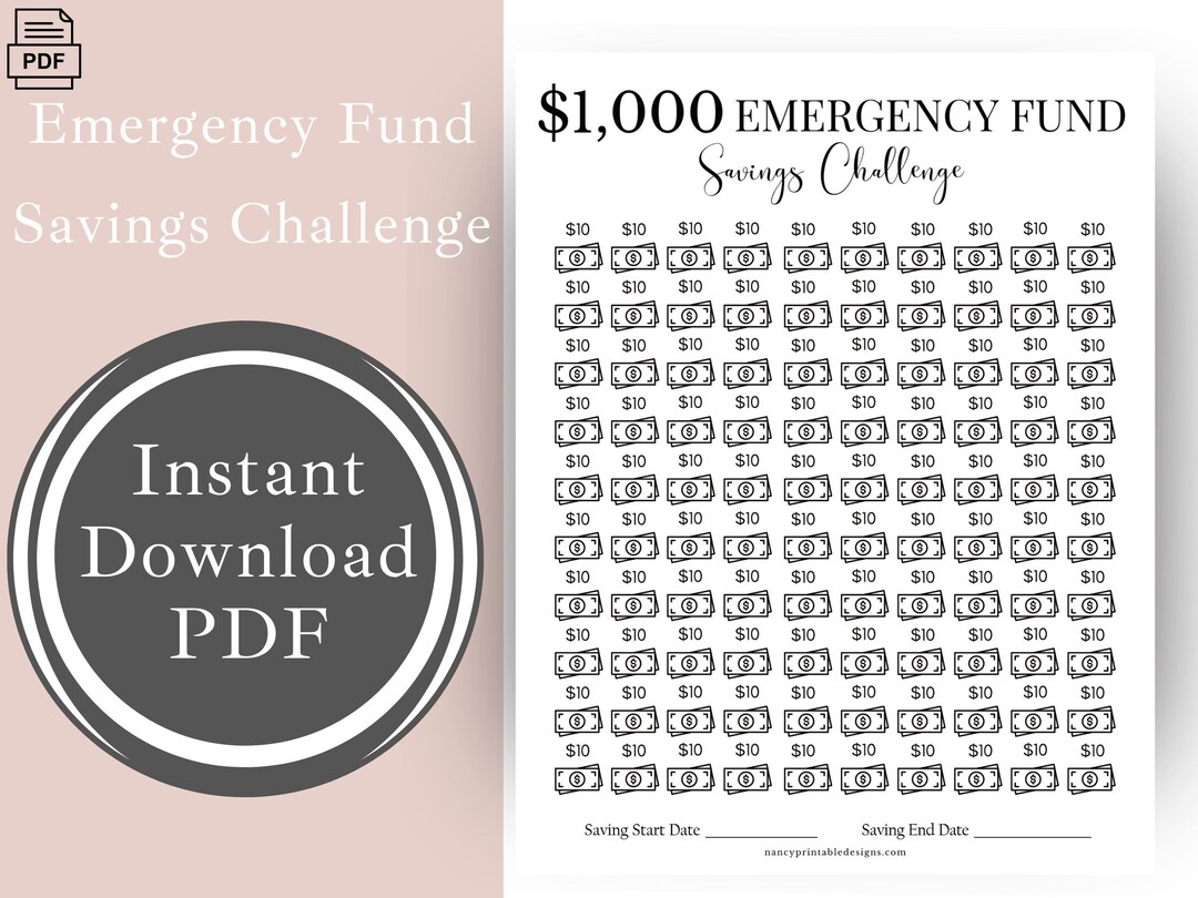 1000 Emergency Fund Savings Challenge With Shade, Savings Tracker, 1k ...