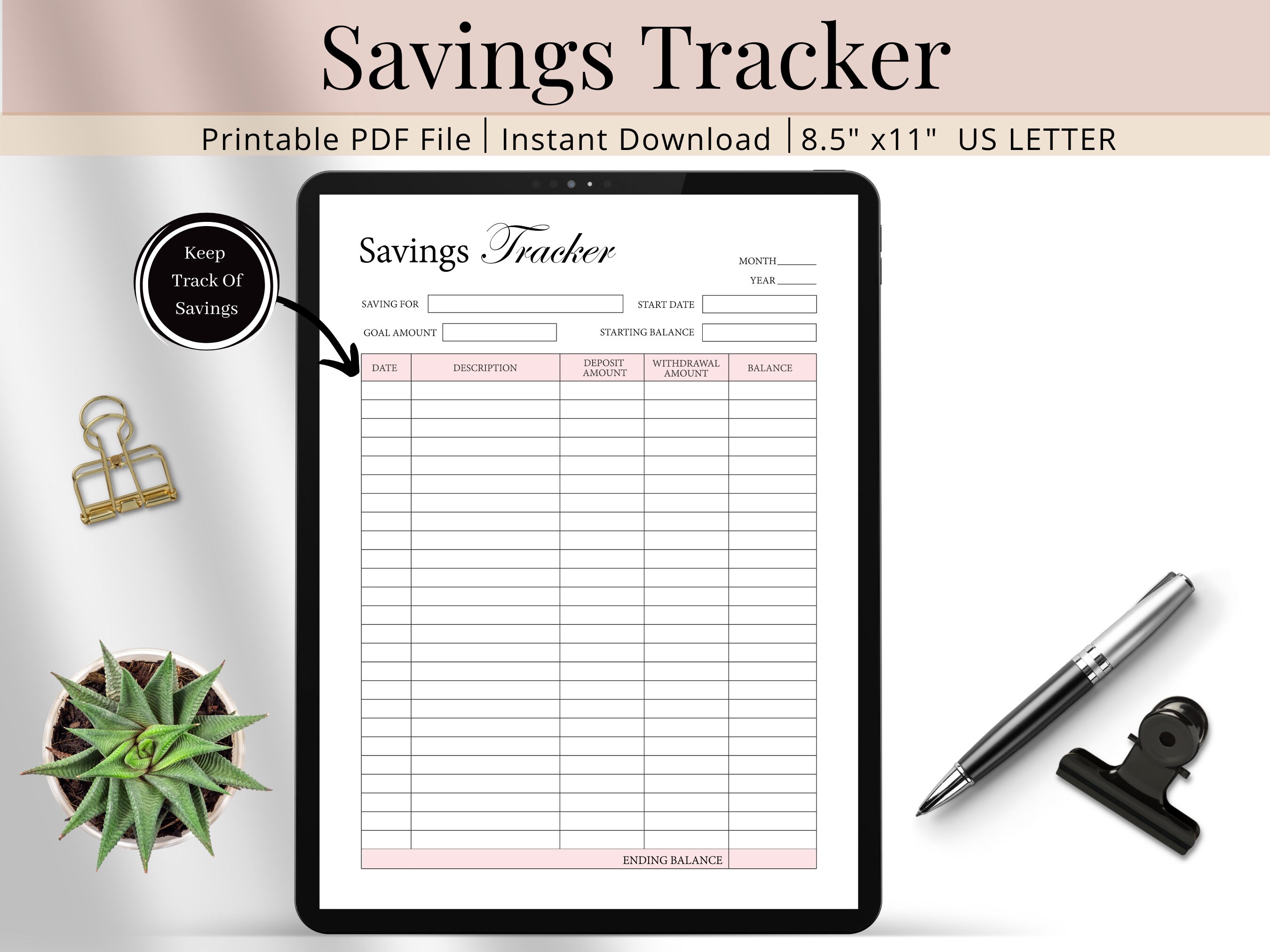 Savings Tracker, Printable Savings Planner, Savings Page Financial Tracker, Money Saving Finance ...