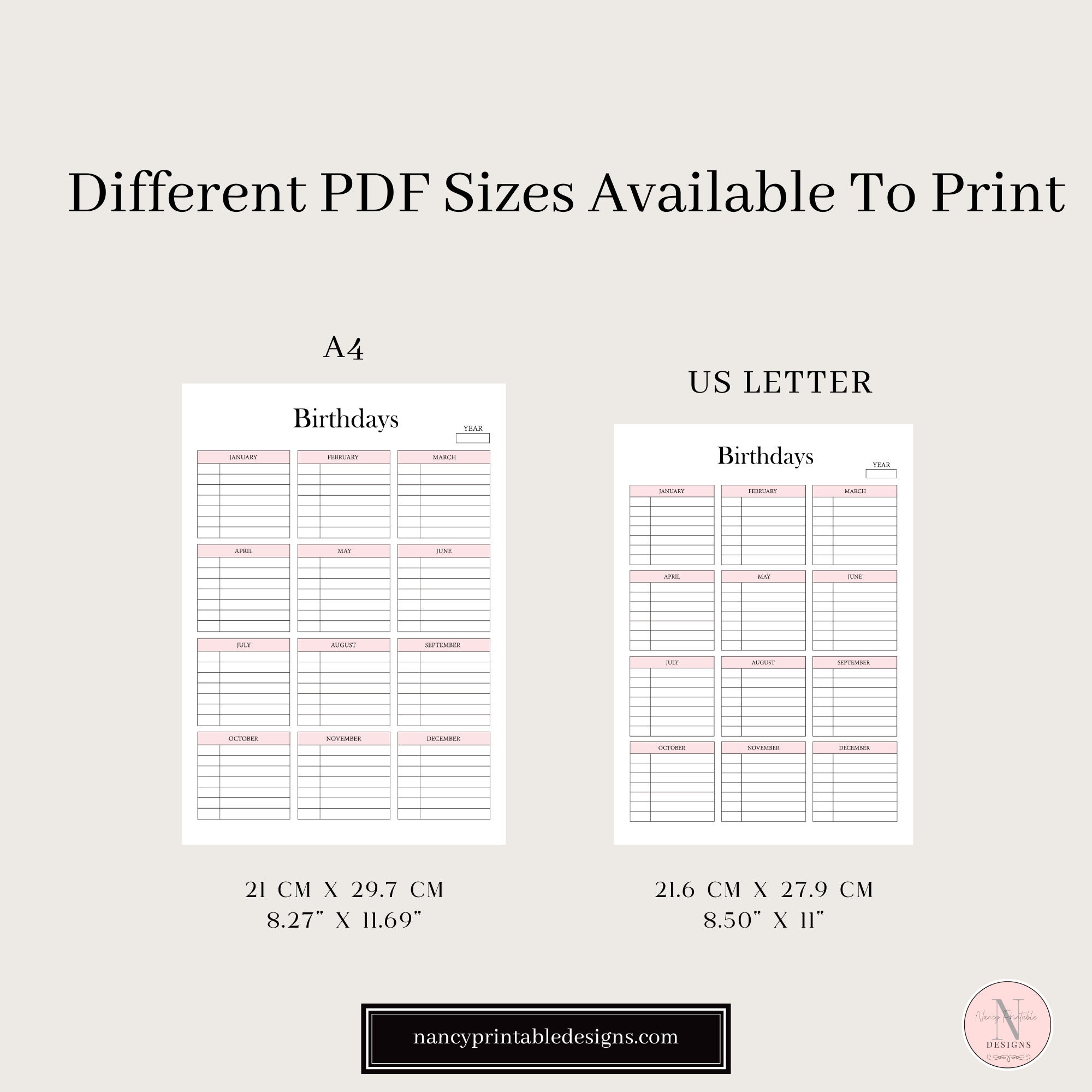 Birthday Tracker, Printable Monthly Birthday List Planner, Monthly ...