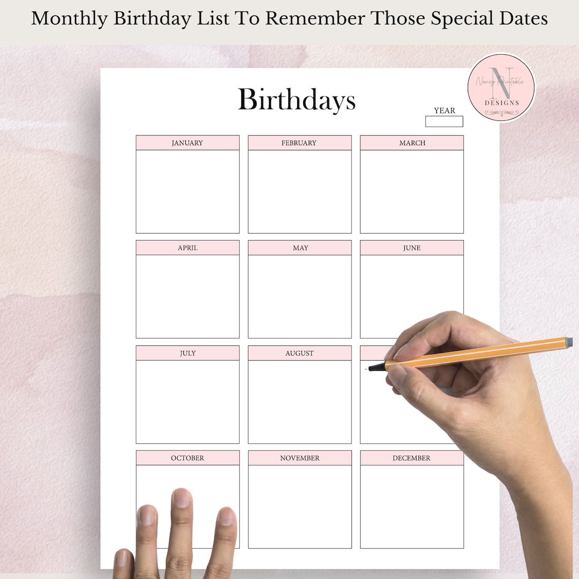 Birthday Tracker, Printable Monthly Birthday List Planner, Monthly ...