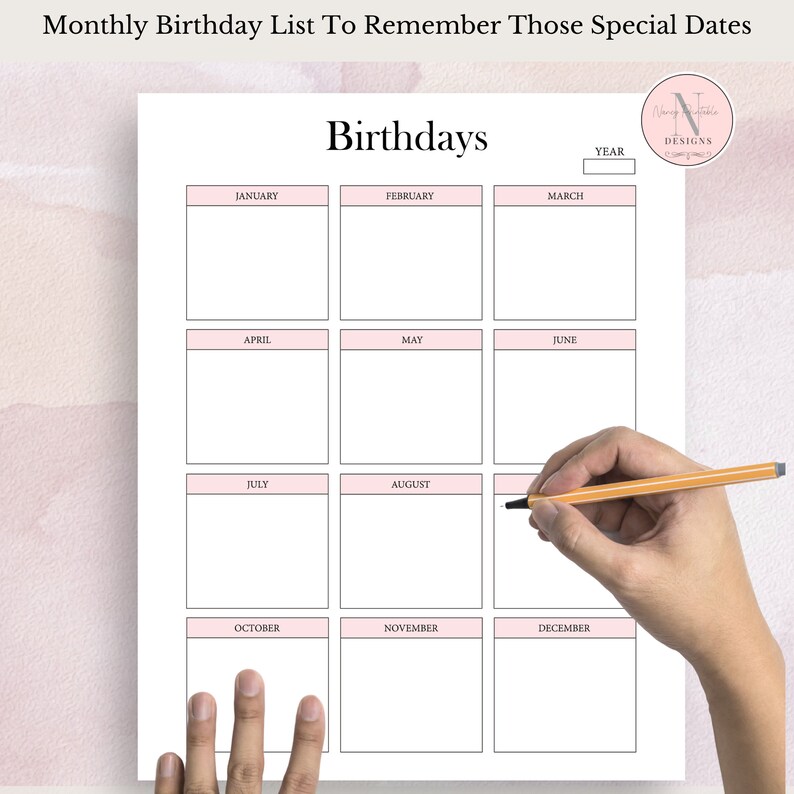Birthday Tracker, Printable Monthly Birthday List Planner, Monthly ...