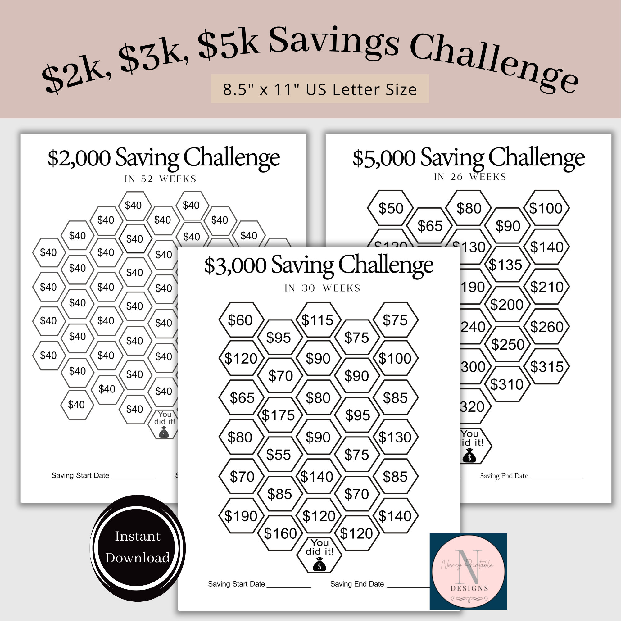 Saving Challenge Printable, Money Saving Binder, 52 Week Challenge ...
