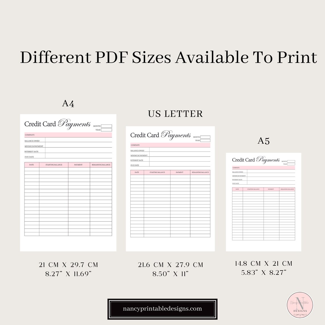Credit Card Payment Tracker, Printable Payment Payoff Expense Planner ...