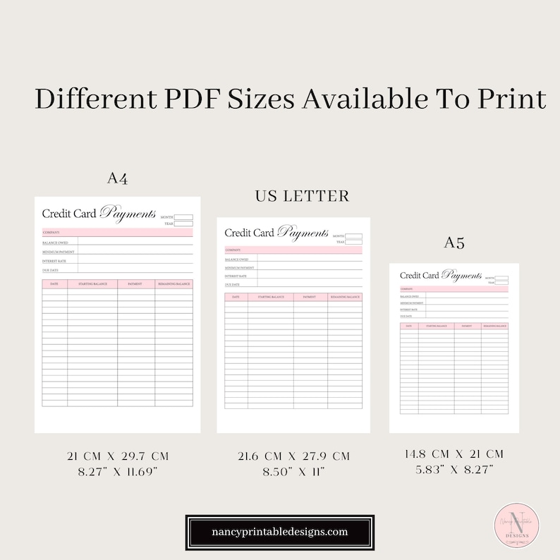 Credit Card Payment Tracker, Printable Payment Payoff Expense Planner ...