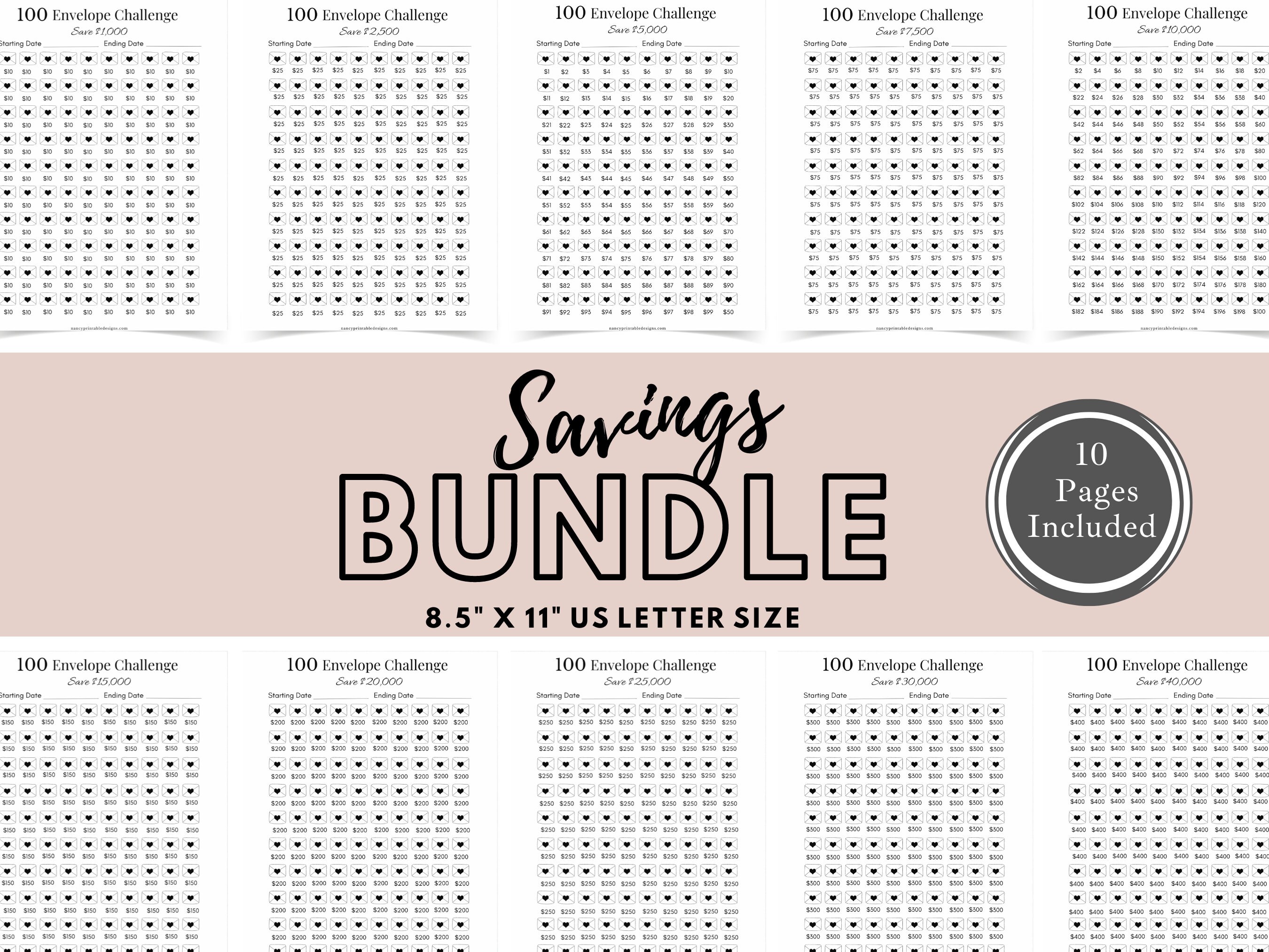 100 Envelope Savings Challenge With Shade, Savings Tracker, PDF Savings ...