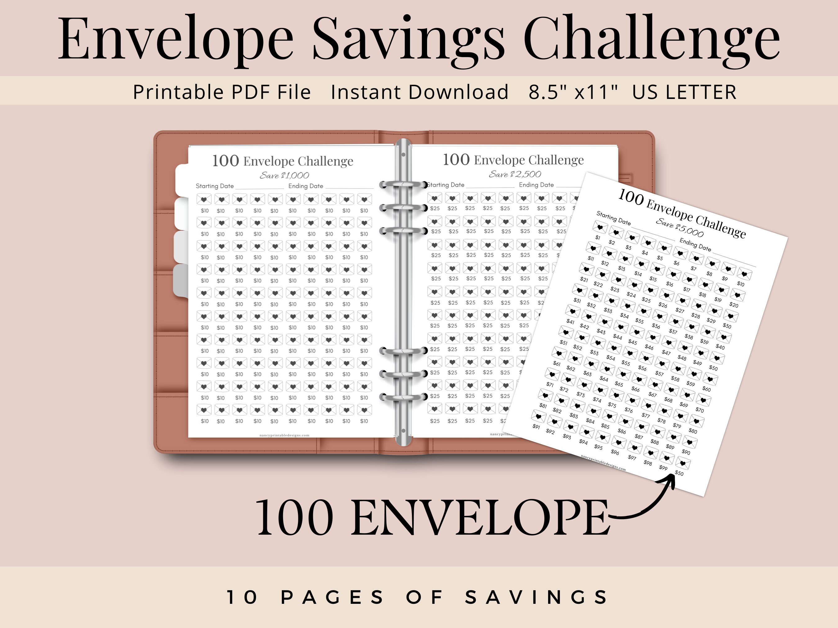 100 Envelope Savings Challenge With Shade, Savings Tracker, PDF Savings ...