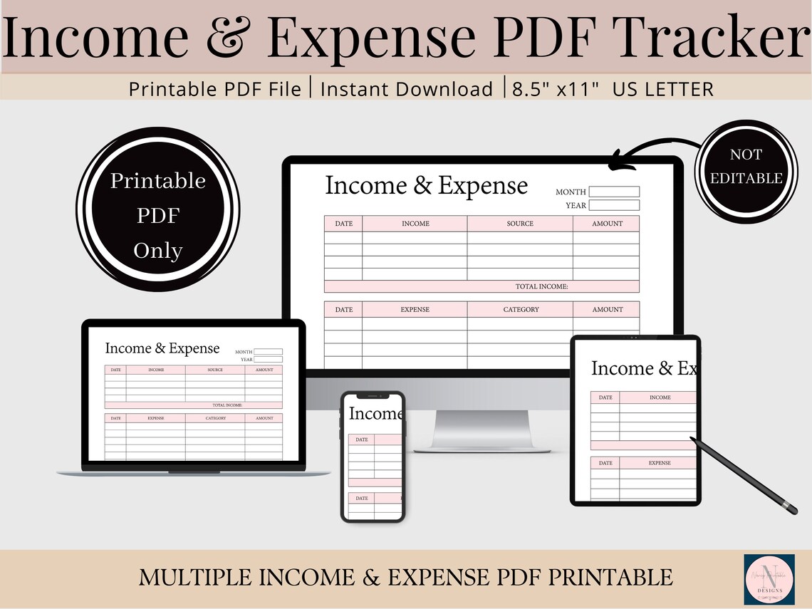 Income Tracker, Expense Tracker, Monthly Income Statement, Spending Log ...