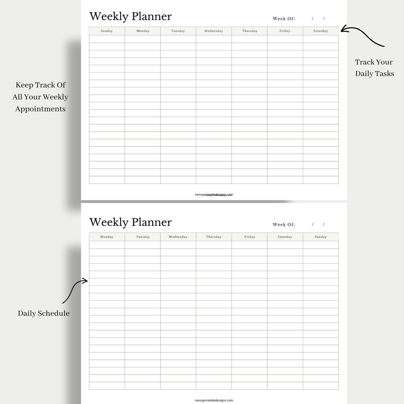 Weekly Planner, Printable 7 Days Planner, Weekly Schedule Productivity ...