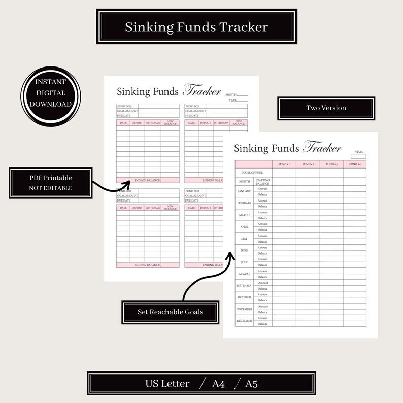Sinking Funds Tracker, Printable Financial Savings Tracker, Budget ...