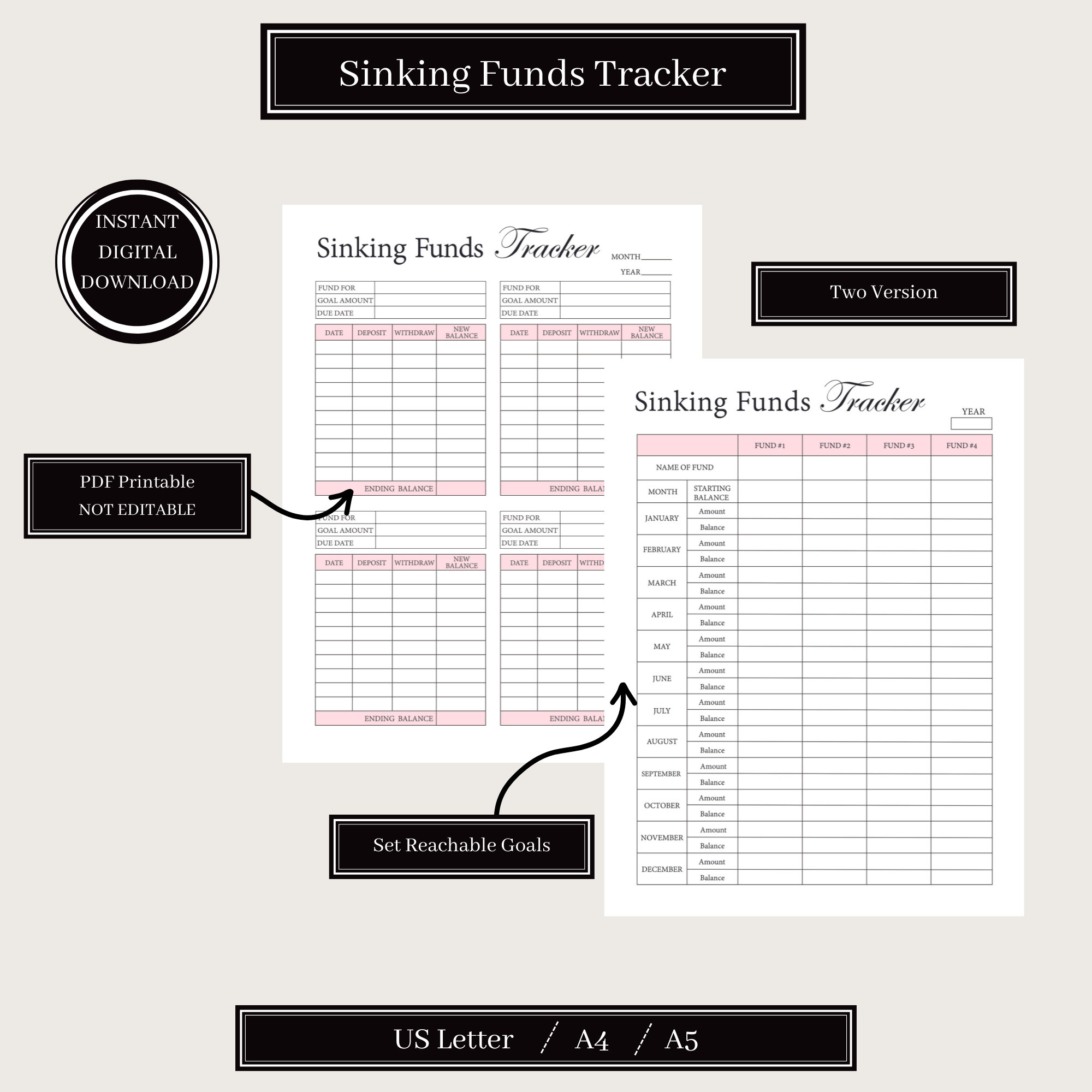Sinking Funds Tracker, Printable Financial Savings Tracker, Budget ...