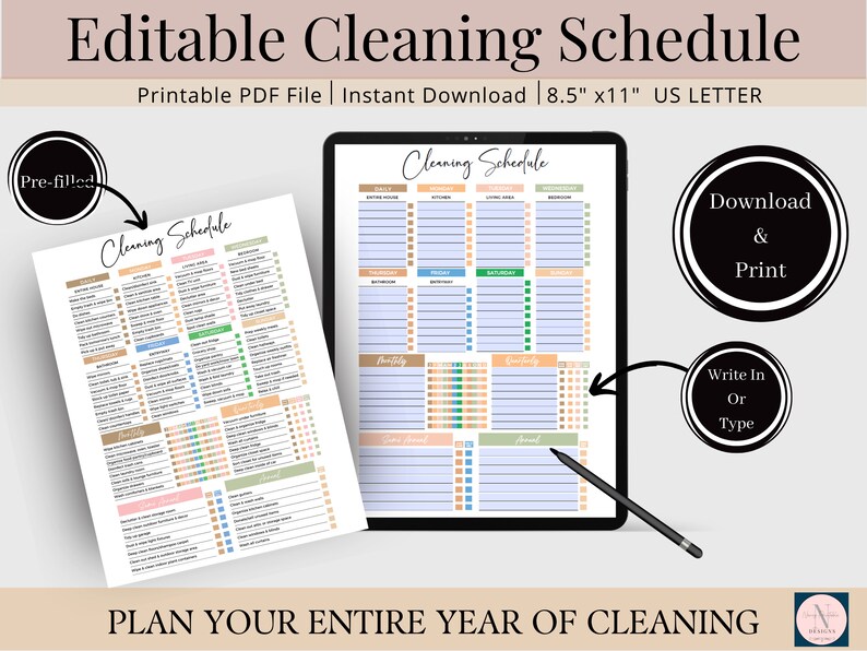 Editable Cleaning Checklist, Printable Cleaning List, Cleaning Schedule ...