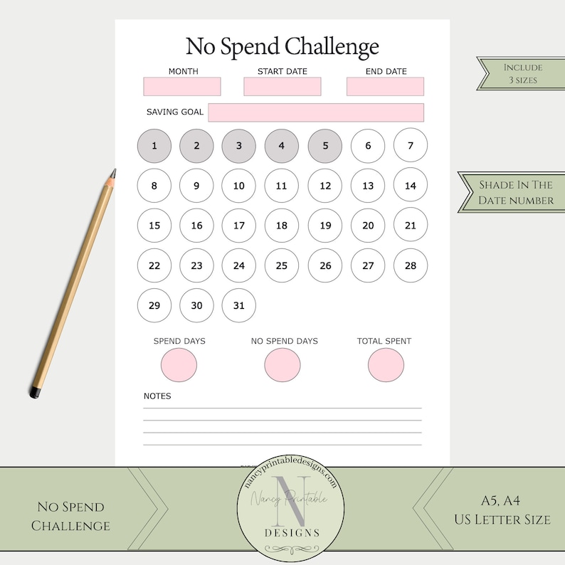 No Spend Challenge, Printable No Spend Tracker, No Spend Month, No ...