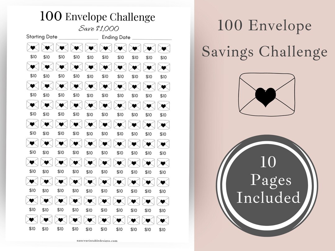 100 Envelope Savings Challenge With Shade, Savings Tracker, PDF Savings ...