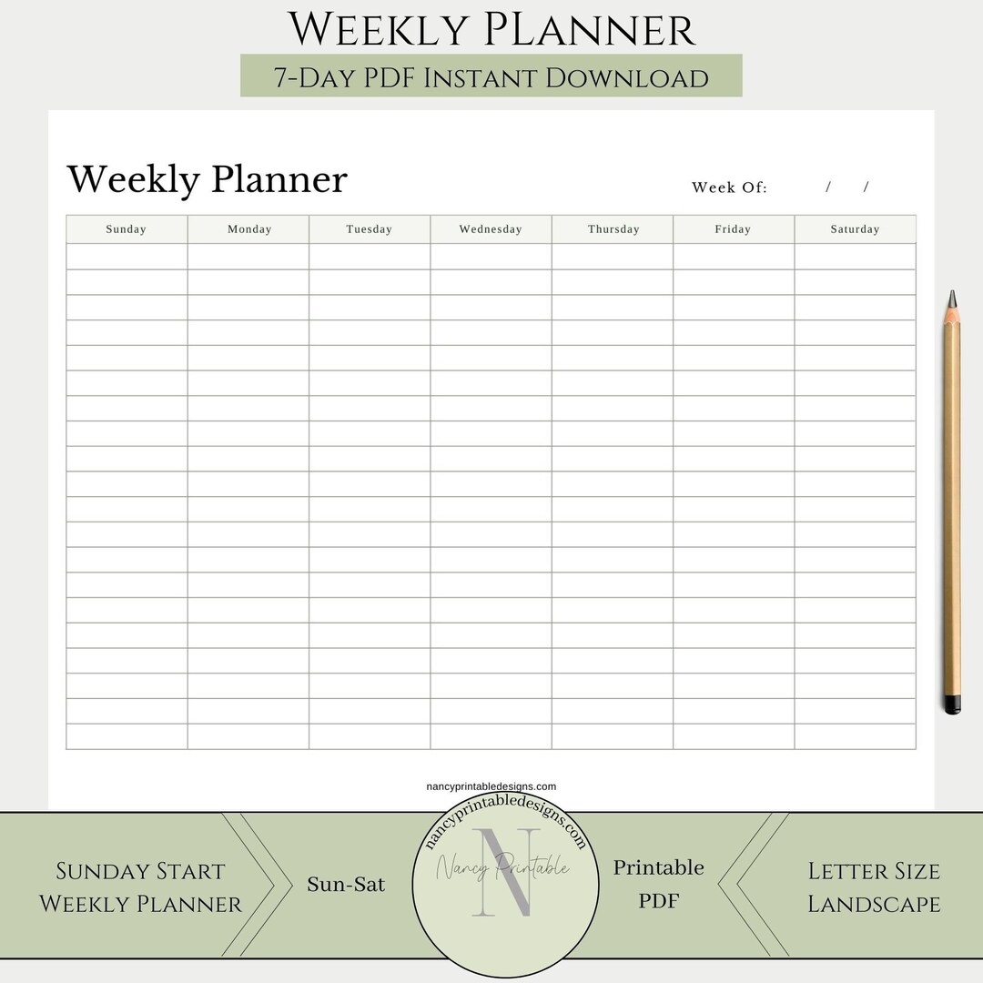 Weekly Planner, Printable 7 Days Planner, Weekly Schedule Productivity ...