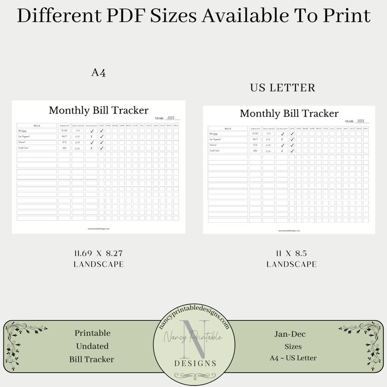 Monthly Bill Tracker, Spending Tracker, Payment Tracker, Printable ...