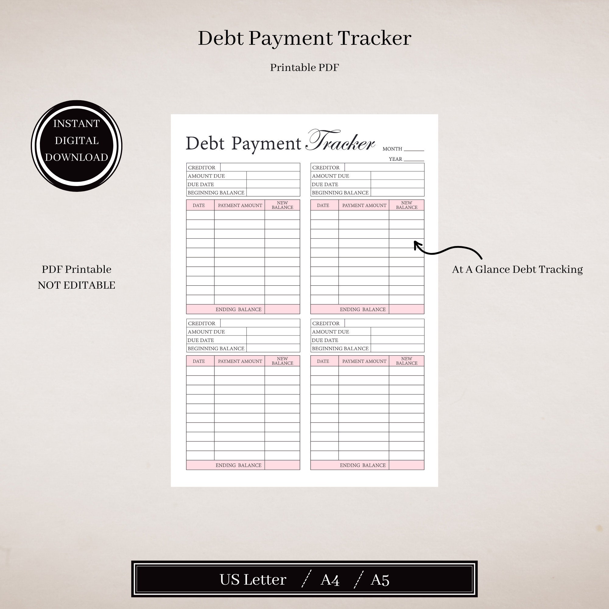 Debt Payment Tracker, Debt Payoff Chart, Digital Debt Tracker, Debt ...