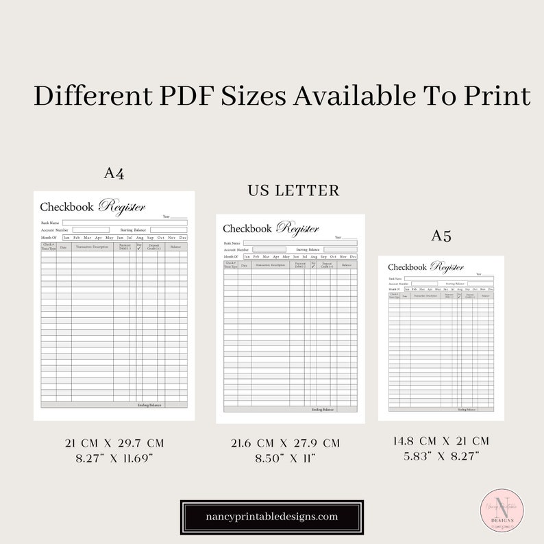 Printable Checkbook Register Template, Finance Log, Expense Tracker ...