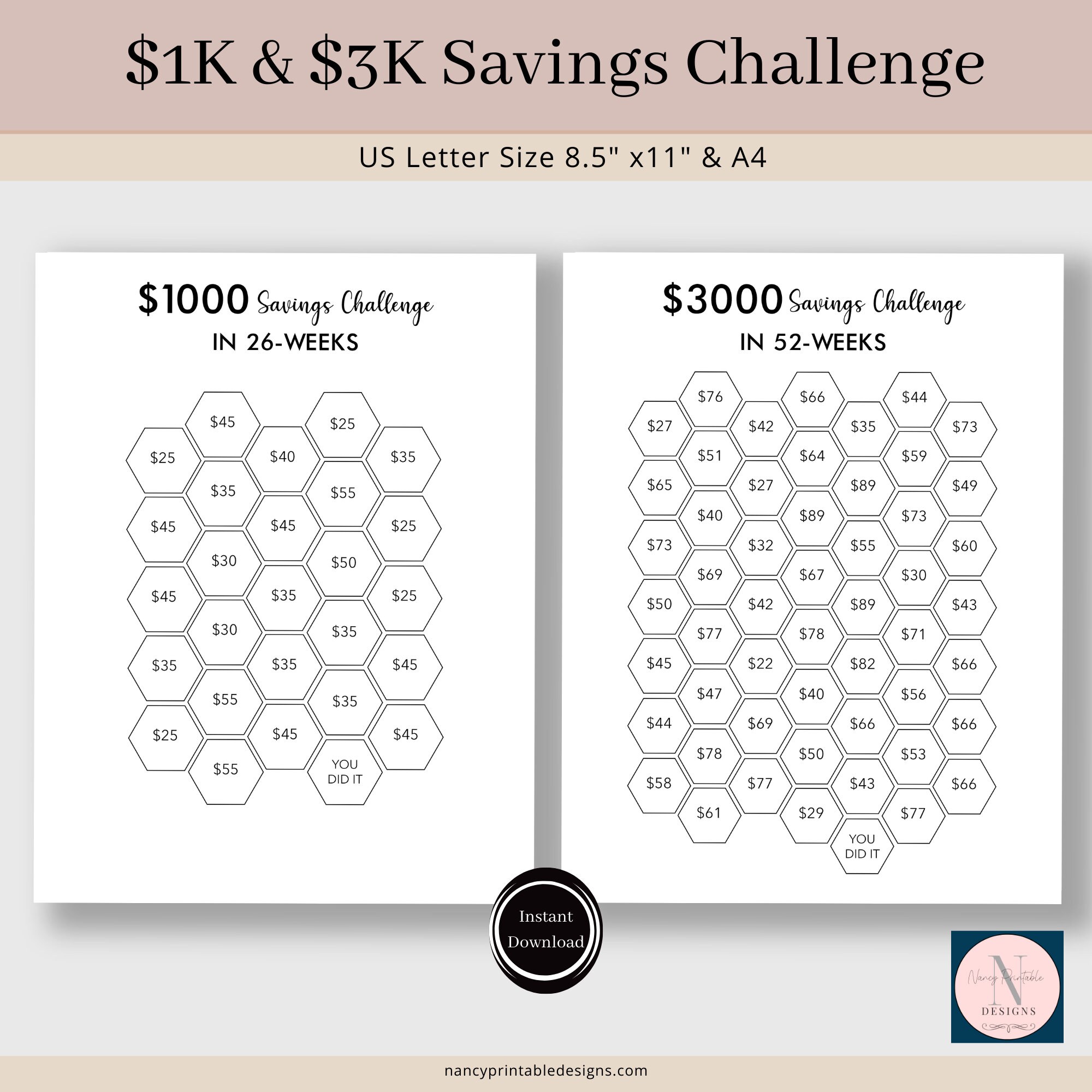 Saving Challenge Printable, Money Saving Binder, 52 Week Challenge ...