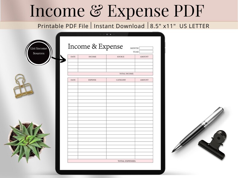 Income Tracker, Expense Tracker, Monthly Income Statement, Spending Log ...