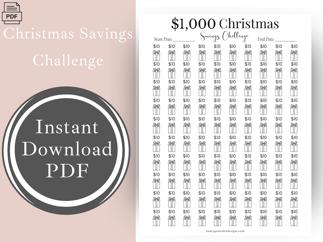 1000 Christmas Savings Challenge With Shade, Savings Tracker, 1k ...