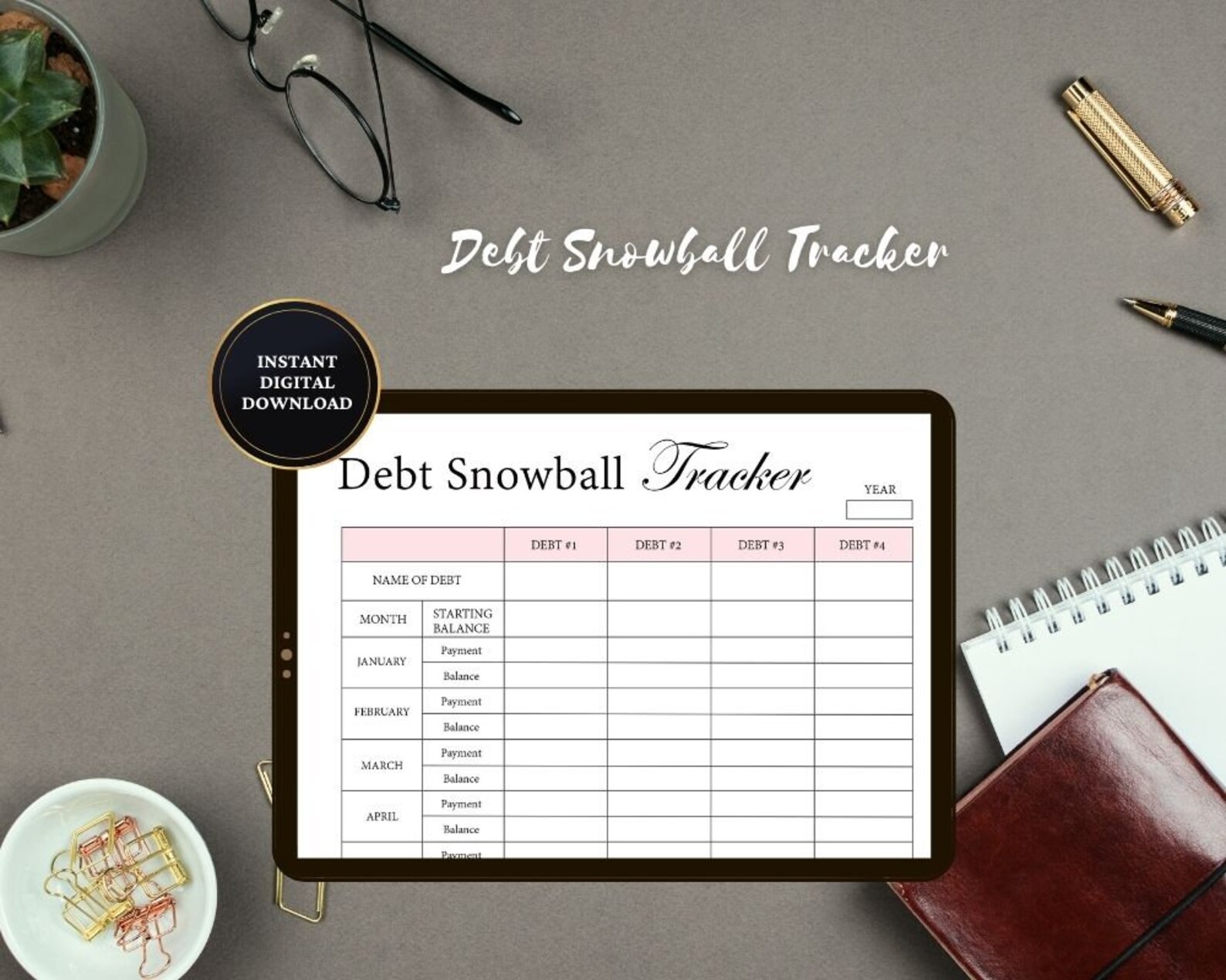 Debt Snowball Tracker Printable, Yearly Budget Finance Tracker, Debt ...