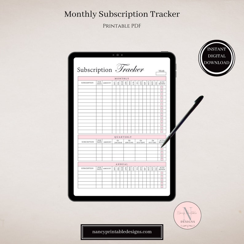 Monthly Subscription Tracker, Printable Budget Tracker, Spending ...
