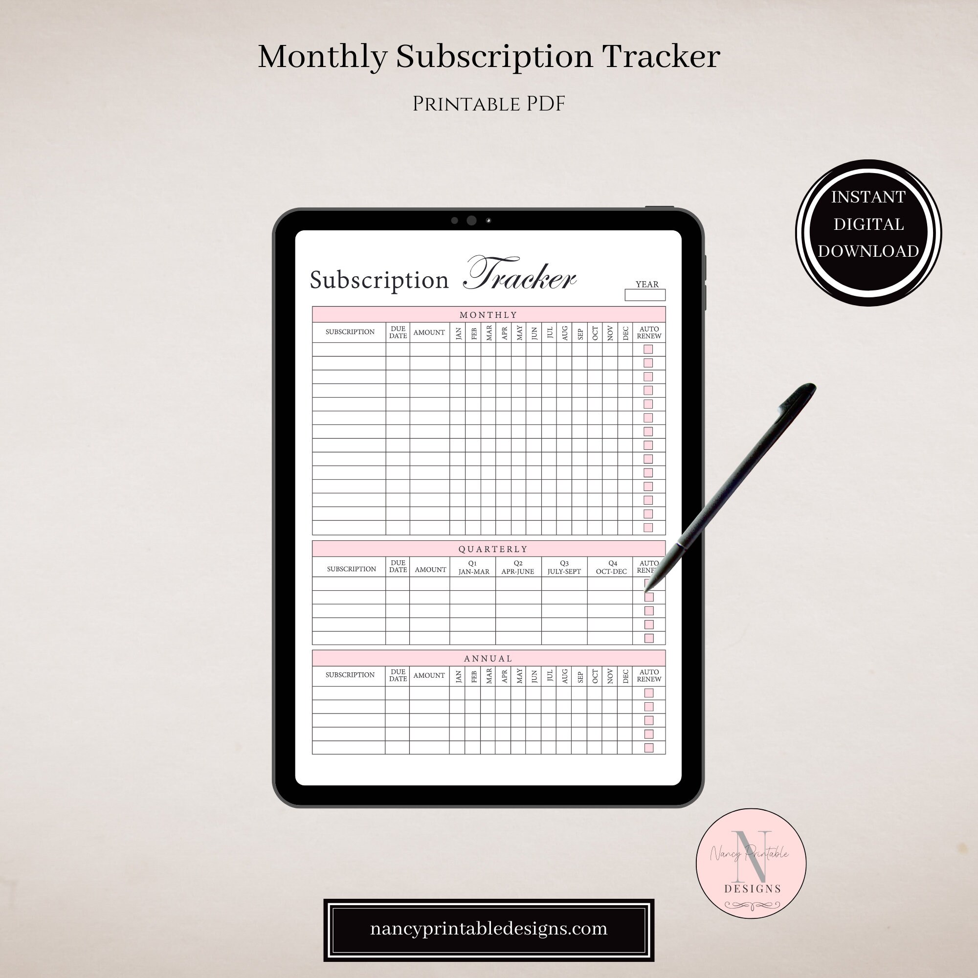Monthly Subscription Tracker, Printable Budget Tracker, Spending ...