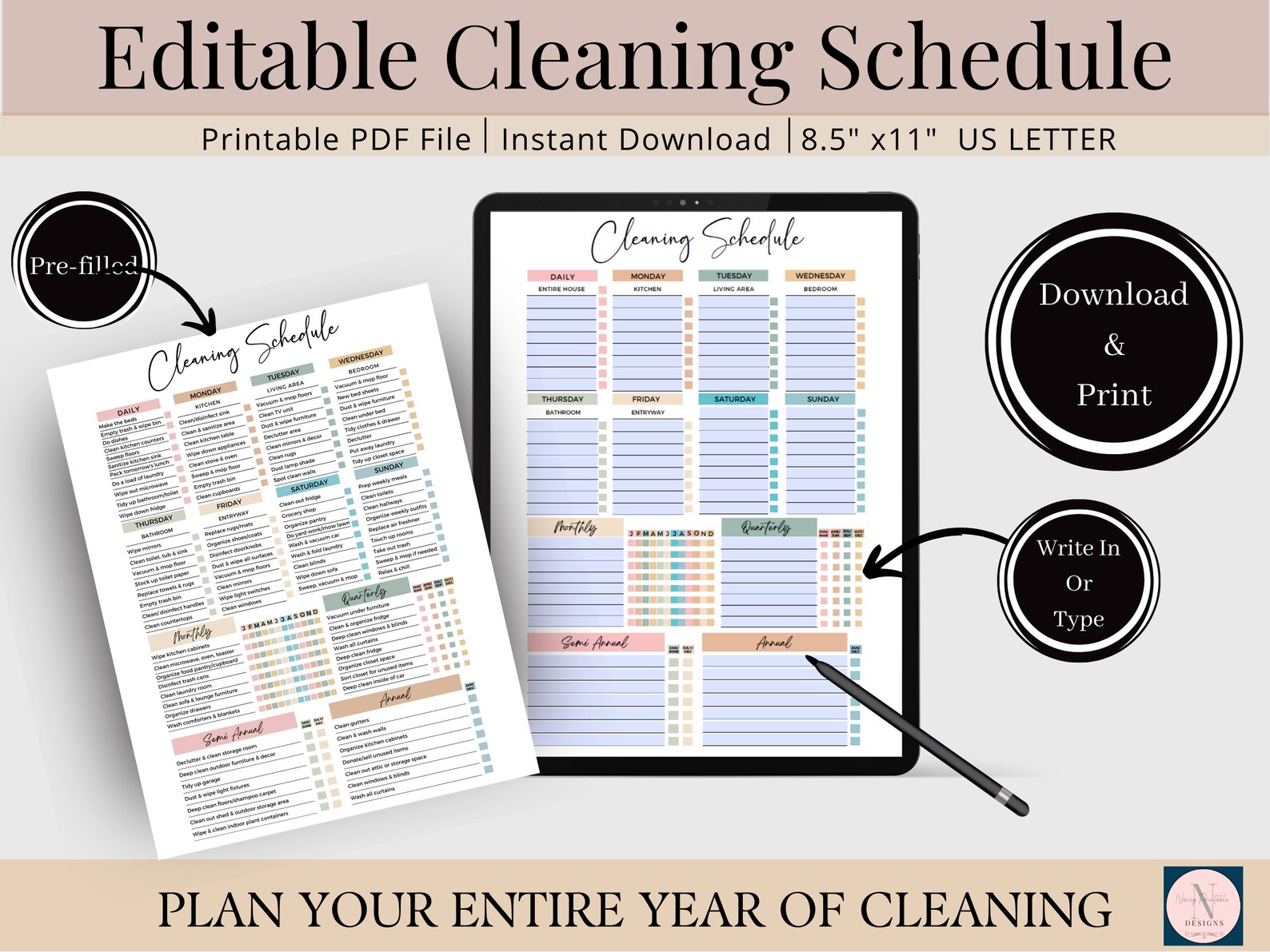 Editable Cleaning Checklist, Printable Cleaning List, Cleaning Schedule ...