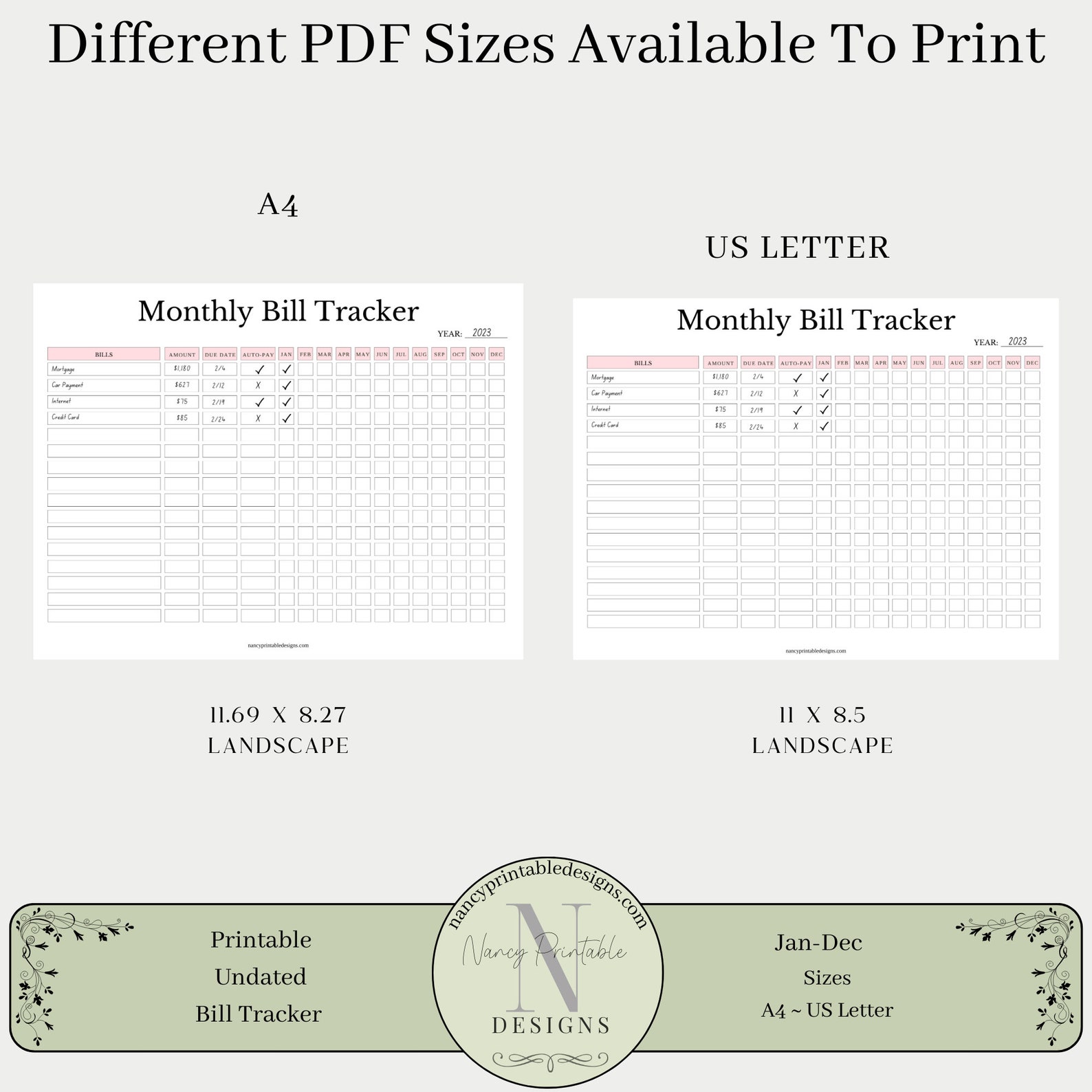 Monthly Bill Tracker, Printable Bill Pay Tracker, Yearly Bill Pay ...