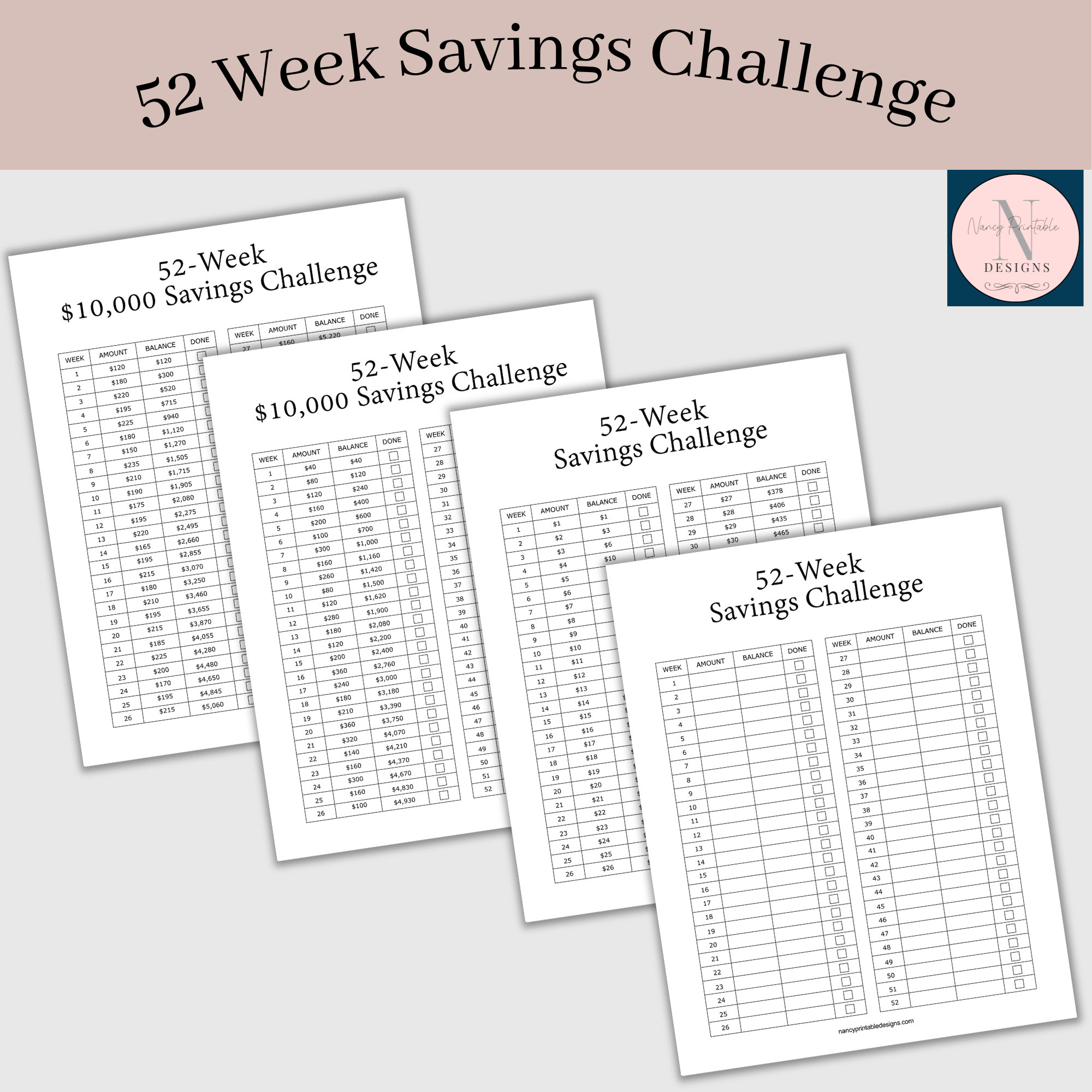 Saving Challenge Printable, Money Saving Binder, 52 Week Challenge ...